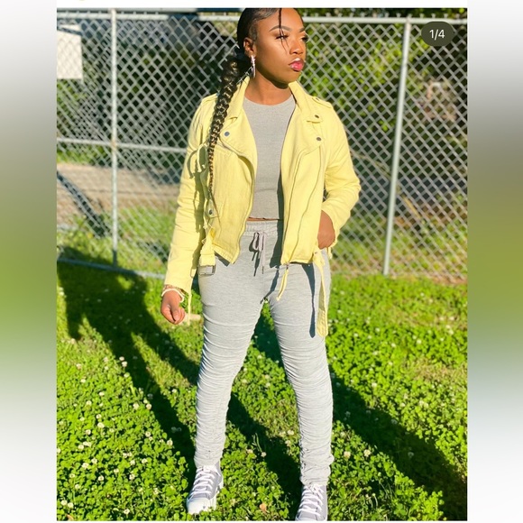 Jackets & Coats | Pastel Yellow Jean Biker Jacket | Poshmark